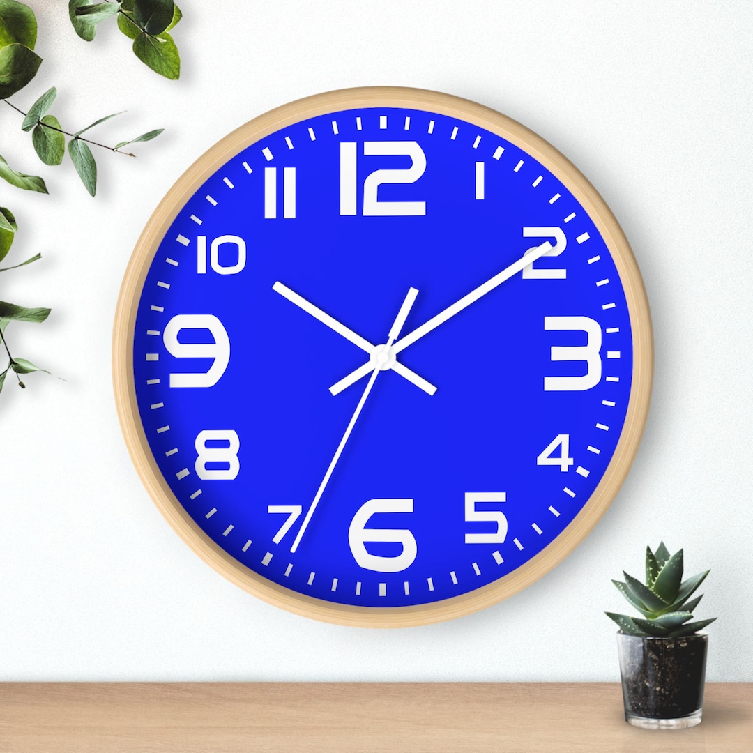 Klien Blue Wall Clock, Beautiful Bright Blue Unique Wooden Home Decor ...