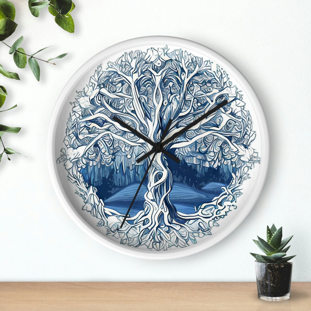 Tree of Life Clock, Detailed Intricate Blue Tree of Life Wall Clock ...