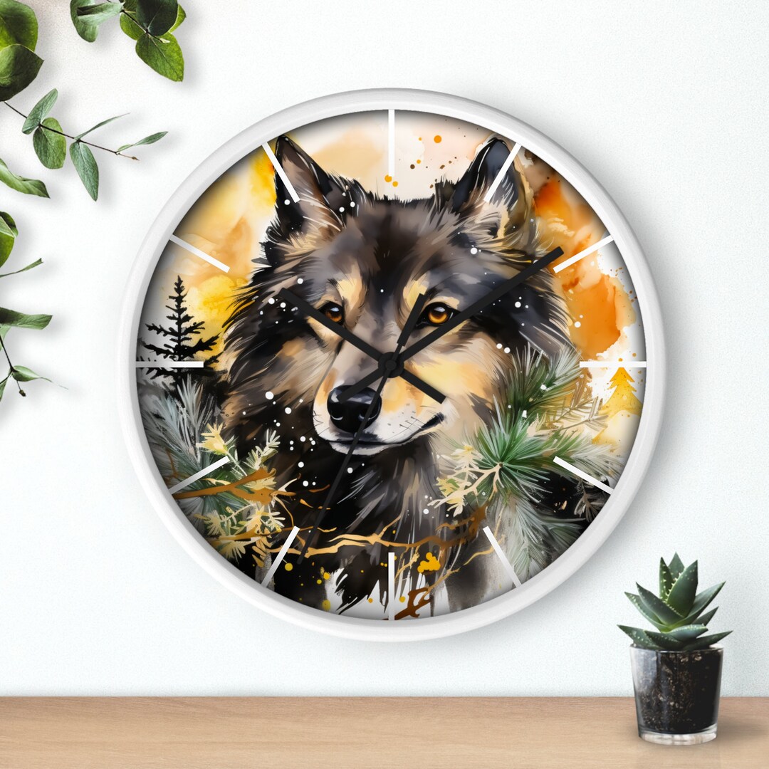 Unique Wooden Wall Clocks, Wolf Designs, Winter Wolf Clock, Woodland ...