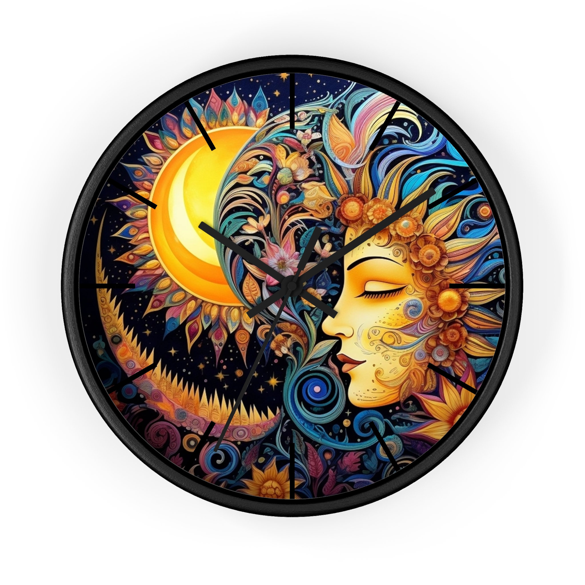 Wooden Clock, Celestial Clock, Mother Nature Art, Sun and Moon Wall ...