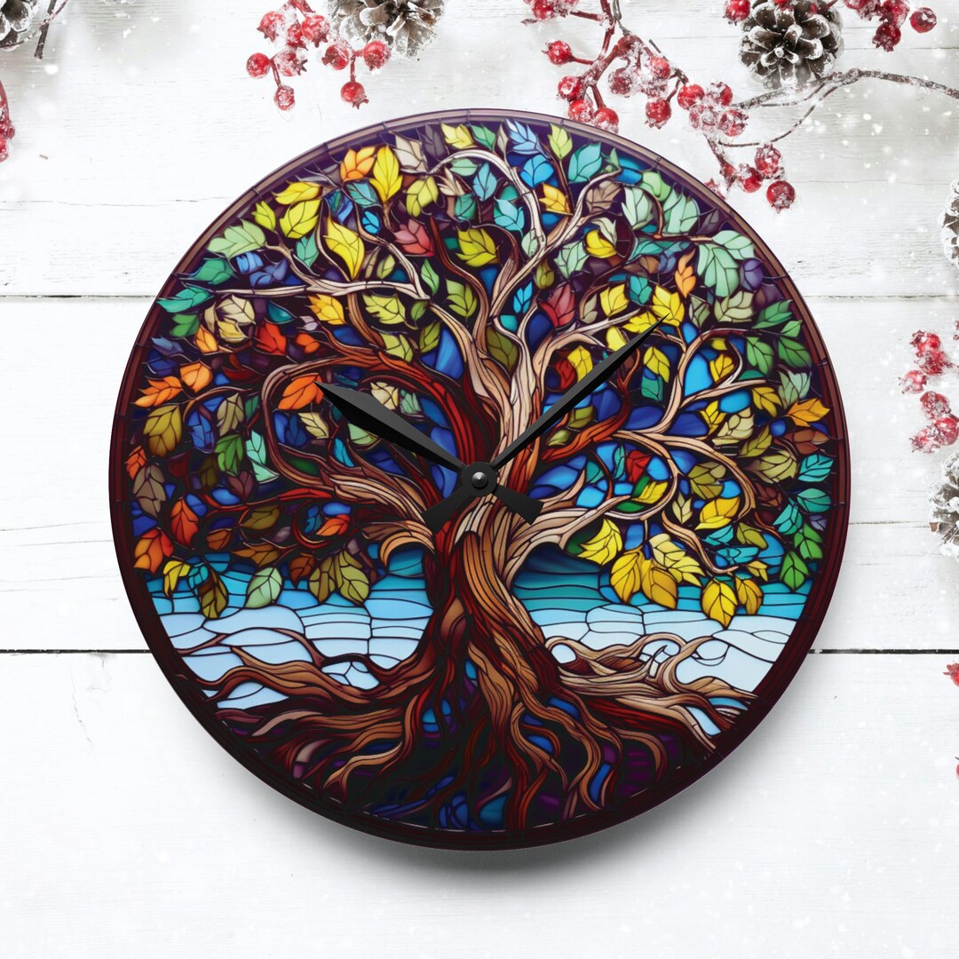 Unique Wall Clock, Tree of Life Wall Clock, Stained Glass Tree of Life ...