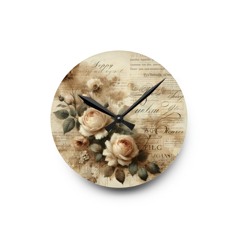 Shabby Chic Wall Clock, Floral Clock, Vintage Botanical Clock, Silent ...