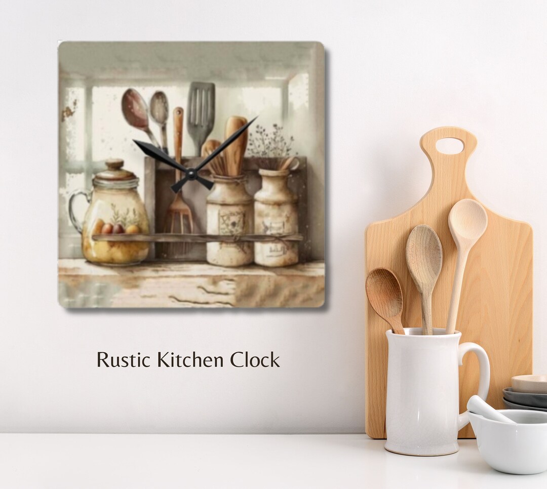 Wall Clock With Vintage Farmhouse or Rustic Kitchen Decor, Kitchen Wall ...