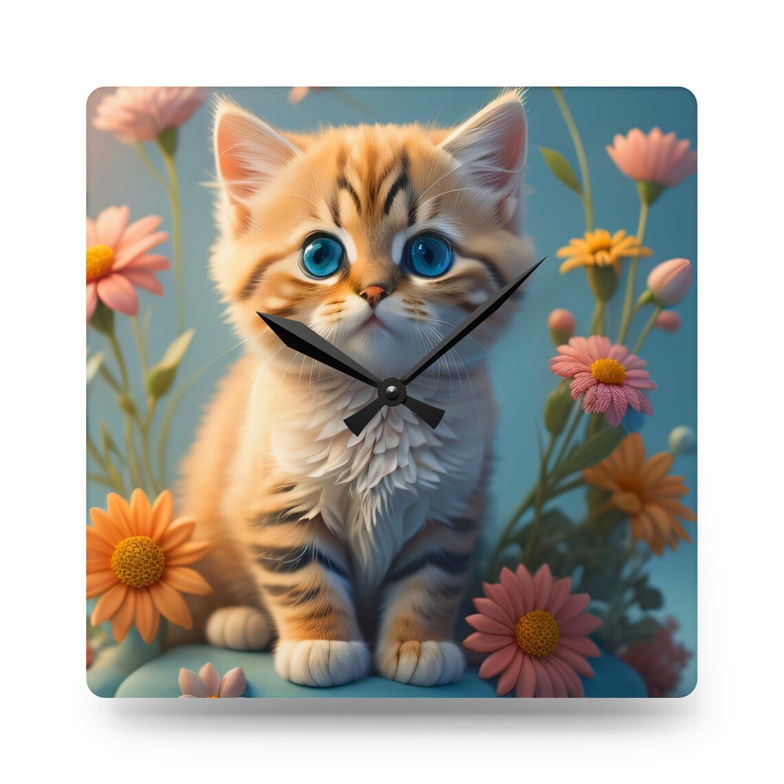 Cat Lovers Gift, Kitten Acrylic Wall Clock, Kitten Wall Art, 3D Wall ...
