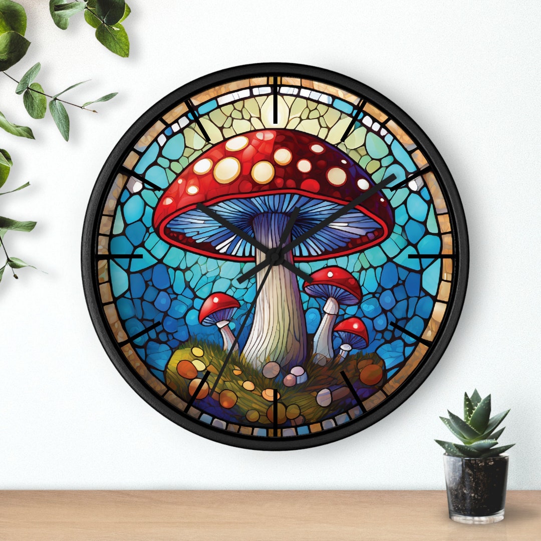 Unique Wooden Clock, Red Mushroom Clock, Retro Mushroom Art, Silent ...