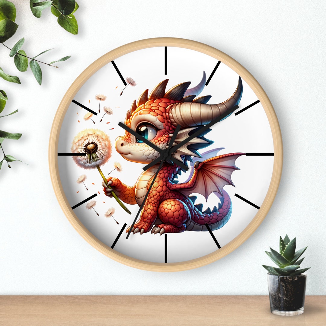 Dragon Wall Clock, Baby Dragon Art for Nursery or Playroom, Dragon Room ...