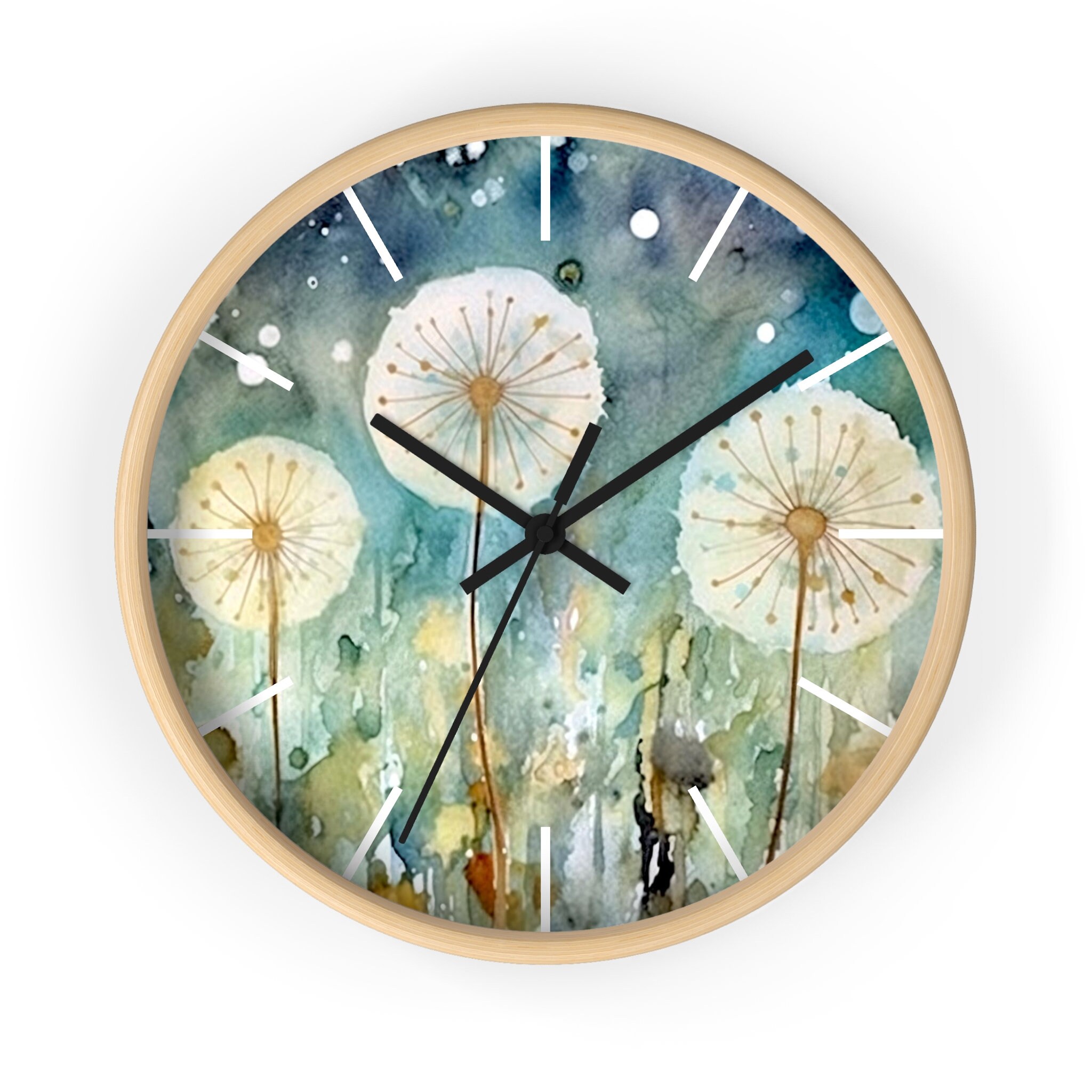 Wooden Wall Clock, Wildflower Wall Art, Dandelion Clock, Silent Non ...