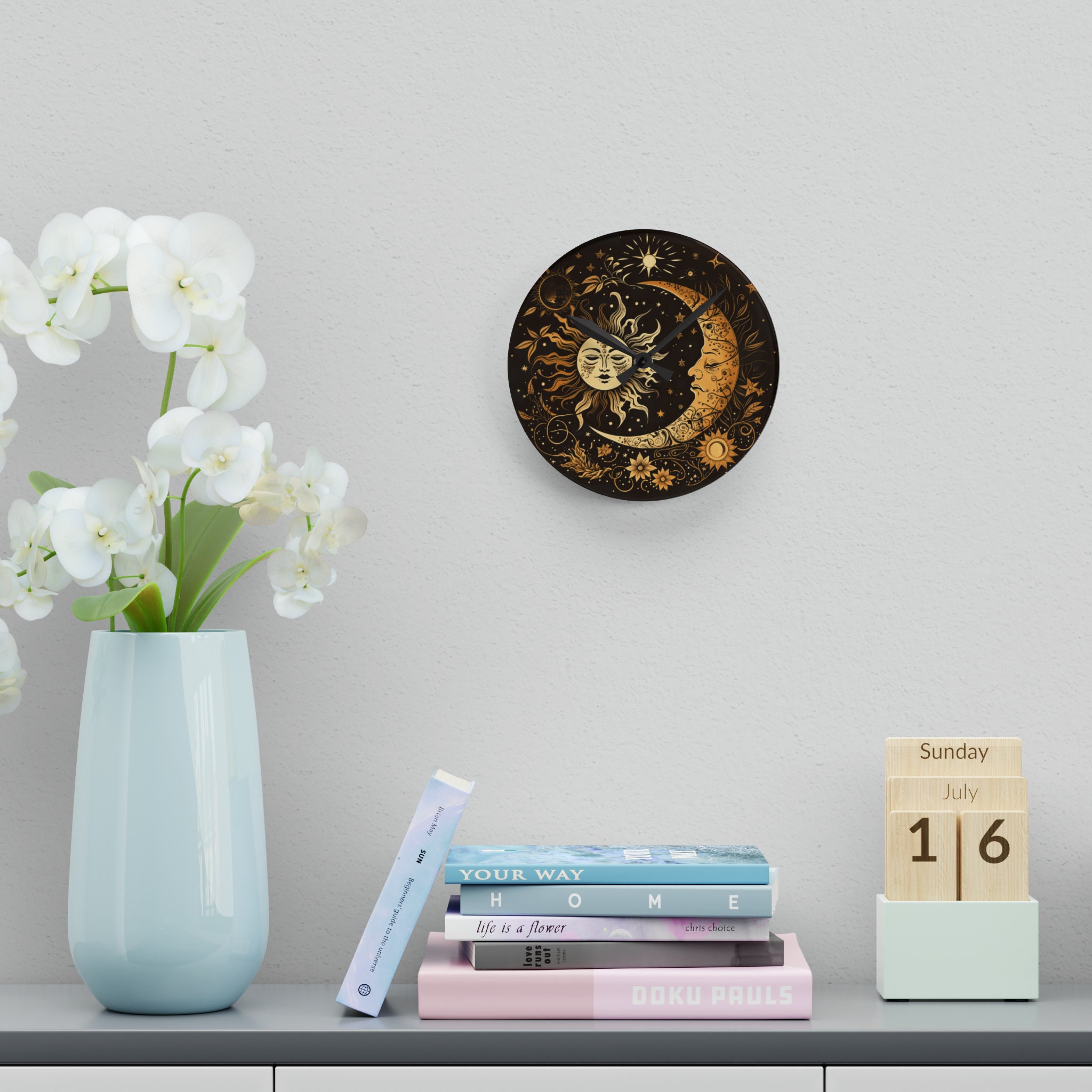 Celestial Wall Clock, Sun and Crescent Moon Clock, Celestial Clocks ...
