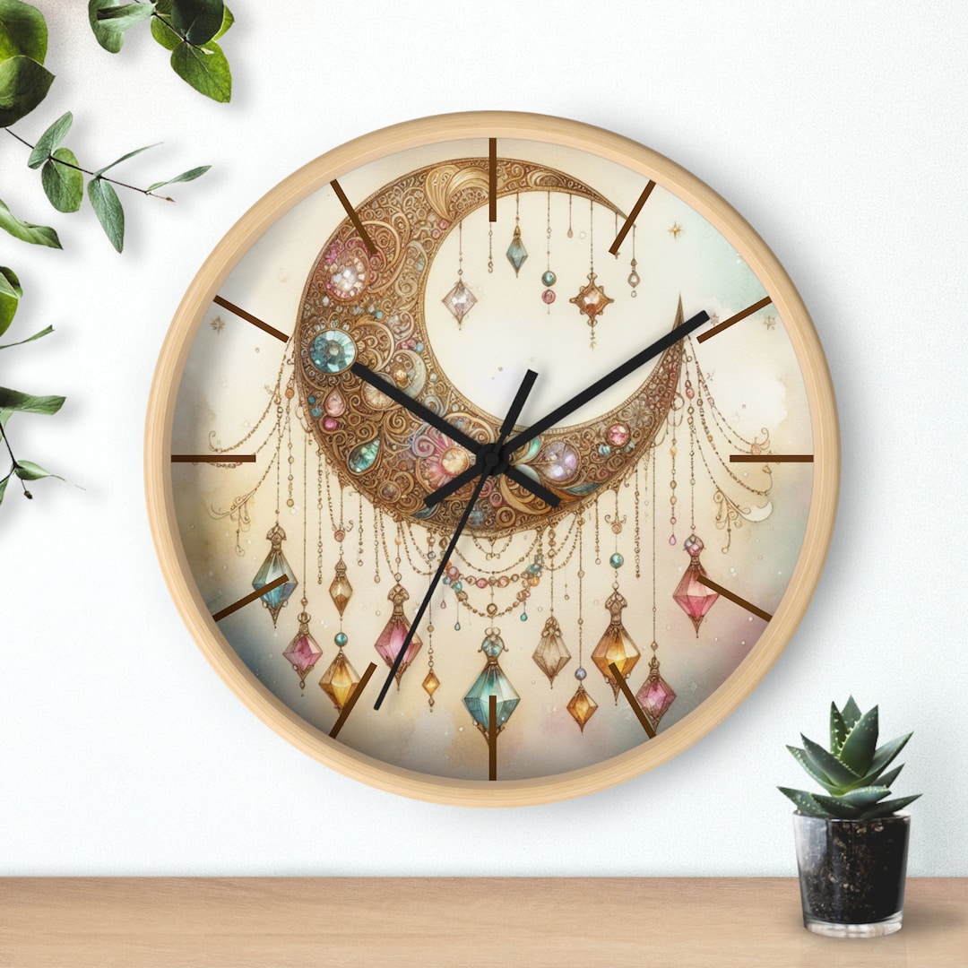 Celestial Wall Clocks, Boho Home Decor, Moon Home Decor, Crescent Moon ...