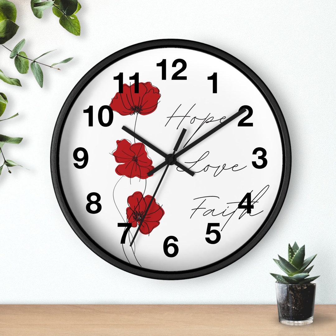 Unique Wooden Wall Clocks, Poppy Flowers Wall Art, Birth Month Flower ...