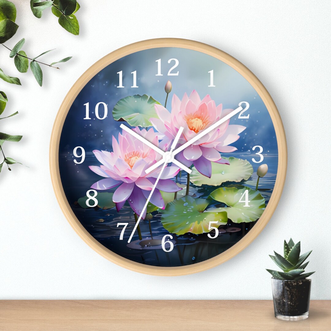 Unique Wooden Clock, Lotus Flower Wall Art, Lotus Flower, Silent Clock ...