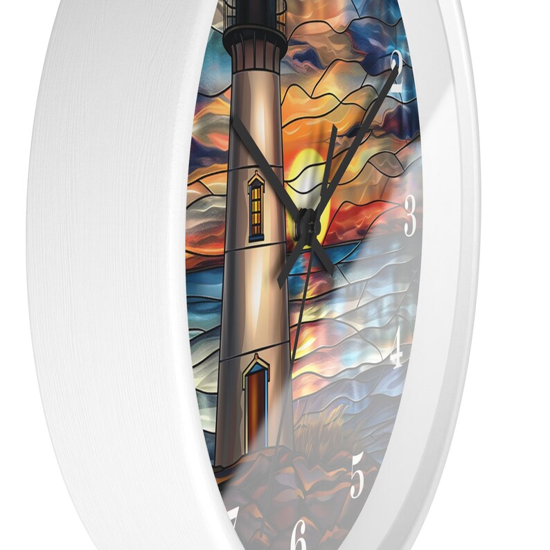 Lighthouse Wall Clocks, Faux Stained Glass Clocks, Ocean Stained Glass Wall Decor, Lighthouse ...