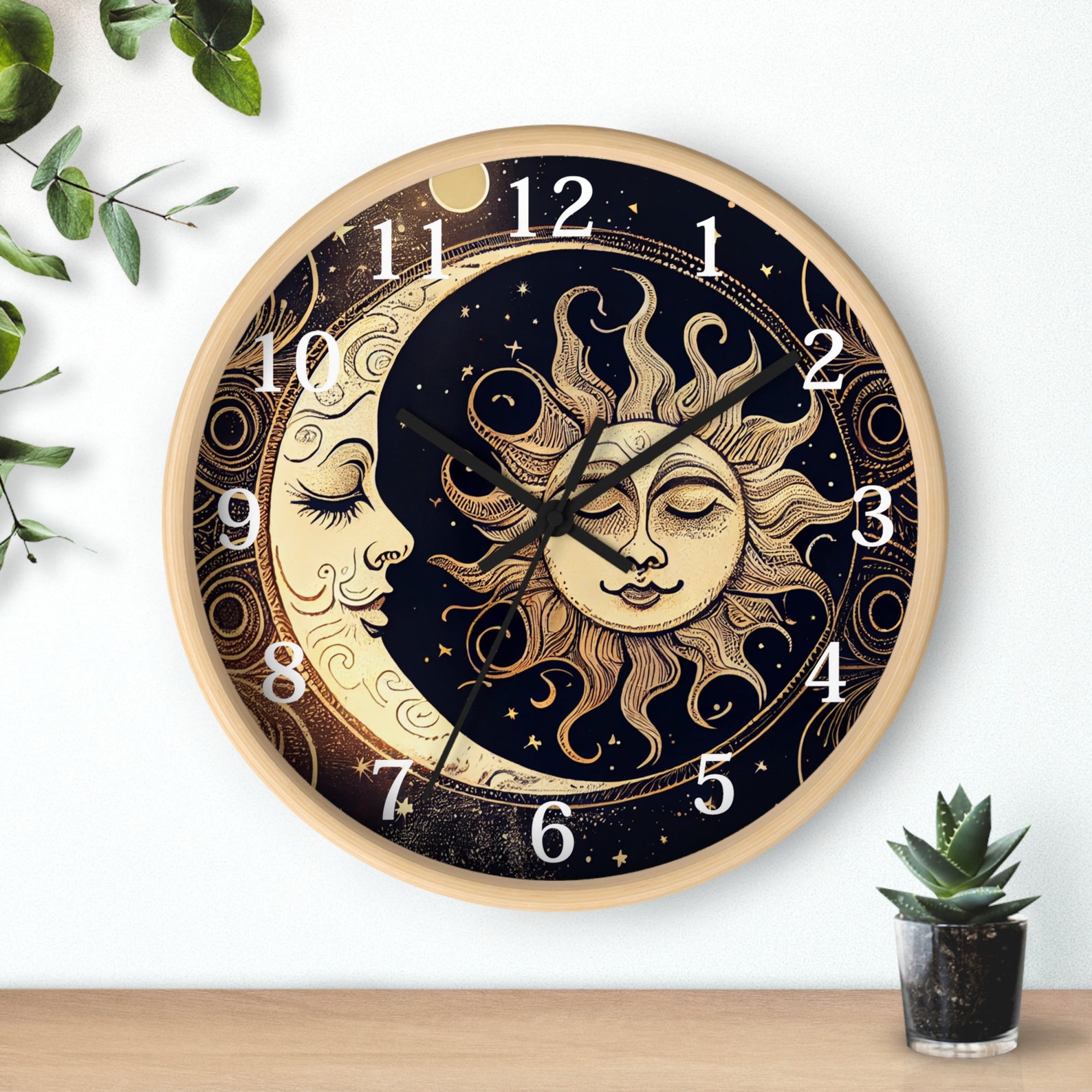 Whimsical Sun & Moon Clock, Crescent Moon and Sun Decor, Moon and Stars ...
