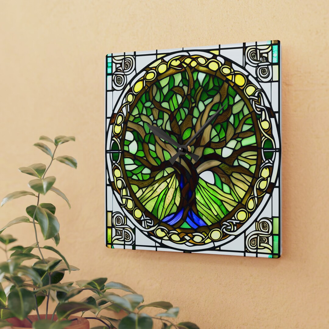 Wall Clock, Tree of Life, Celtic Tree of Life, Stained Glass Look, Tree ...