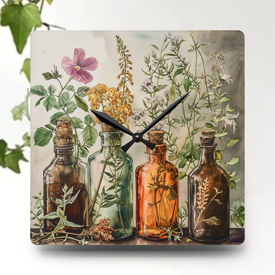 Whimsical Wall Art, Botanical Wall Clocks, Wildflowers Art, Apothecary ...