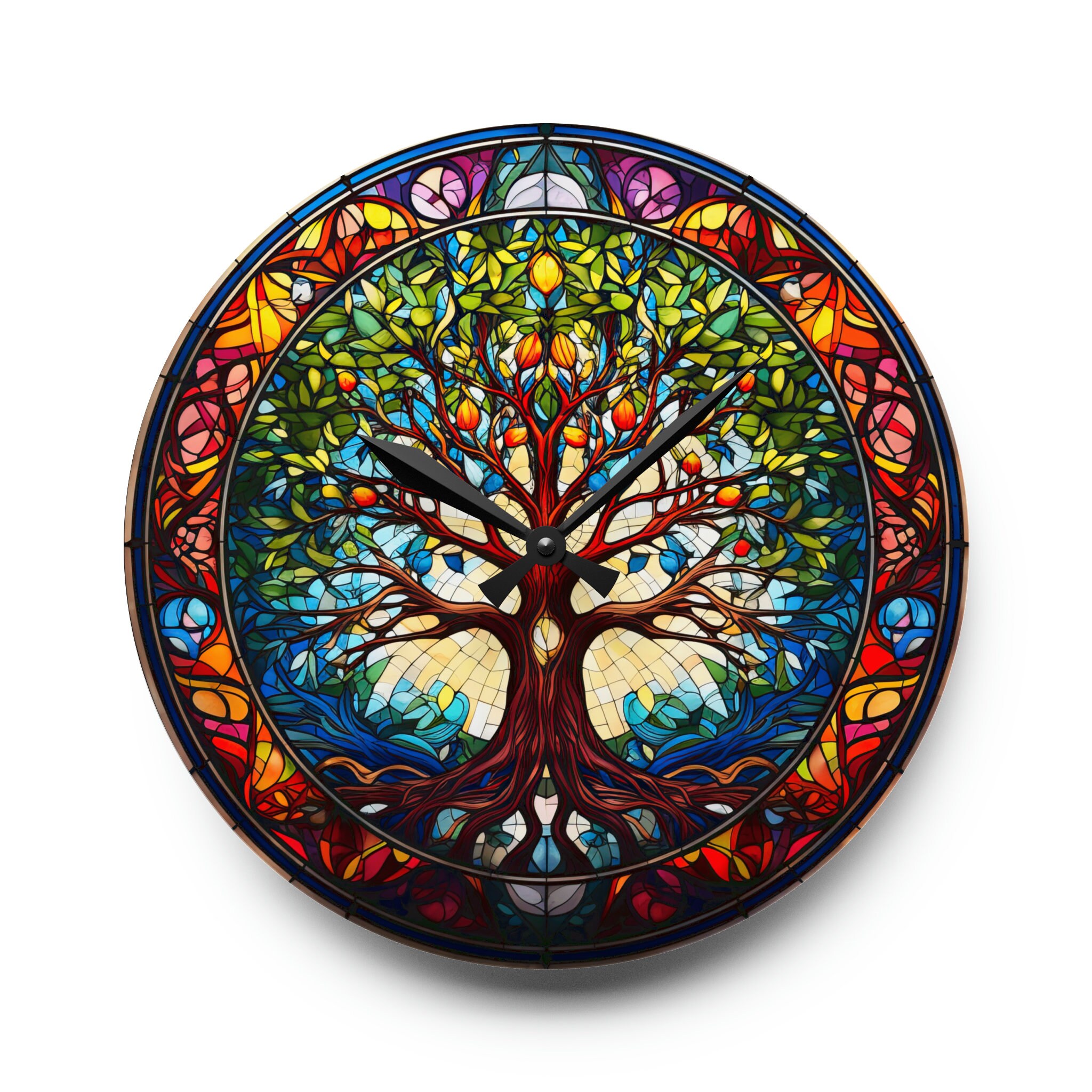 Tree of Life Wall Clock, Tree of Life Clock, Stained Glass Clock, Tree ...