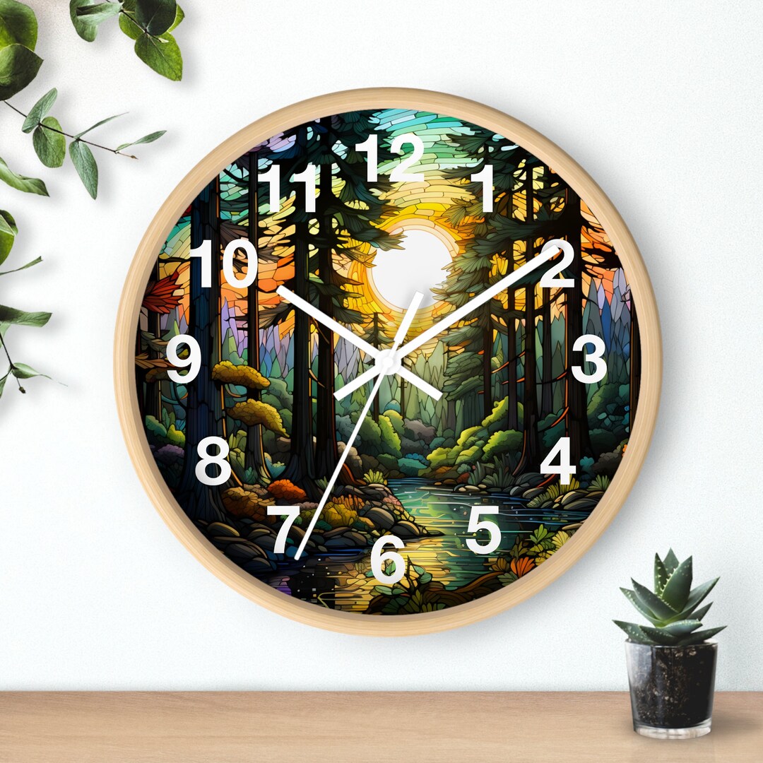 Wooden Wall Clock, Forest Scene, Woodland Art, Forest Trees Wall Art ...