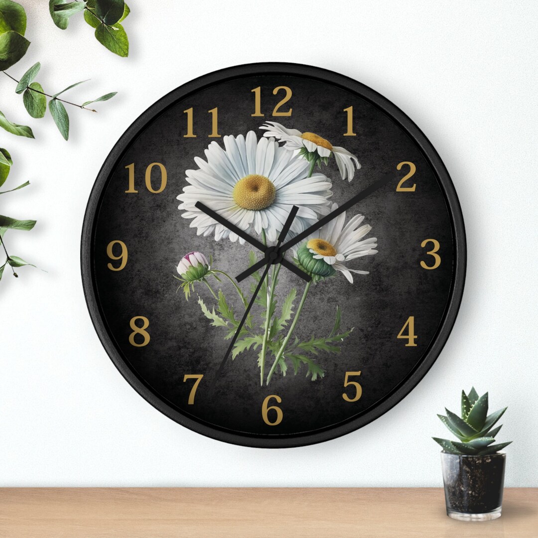 Wooden Wall Clock, Daisy Wall Clock, April Birth Month Flower, Wall ...