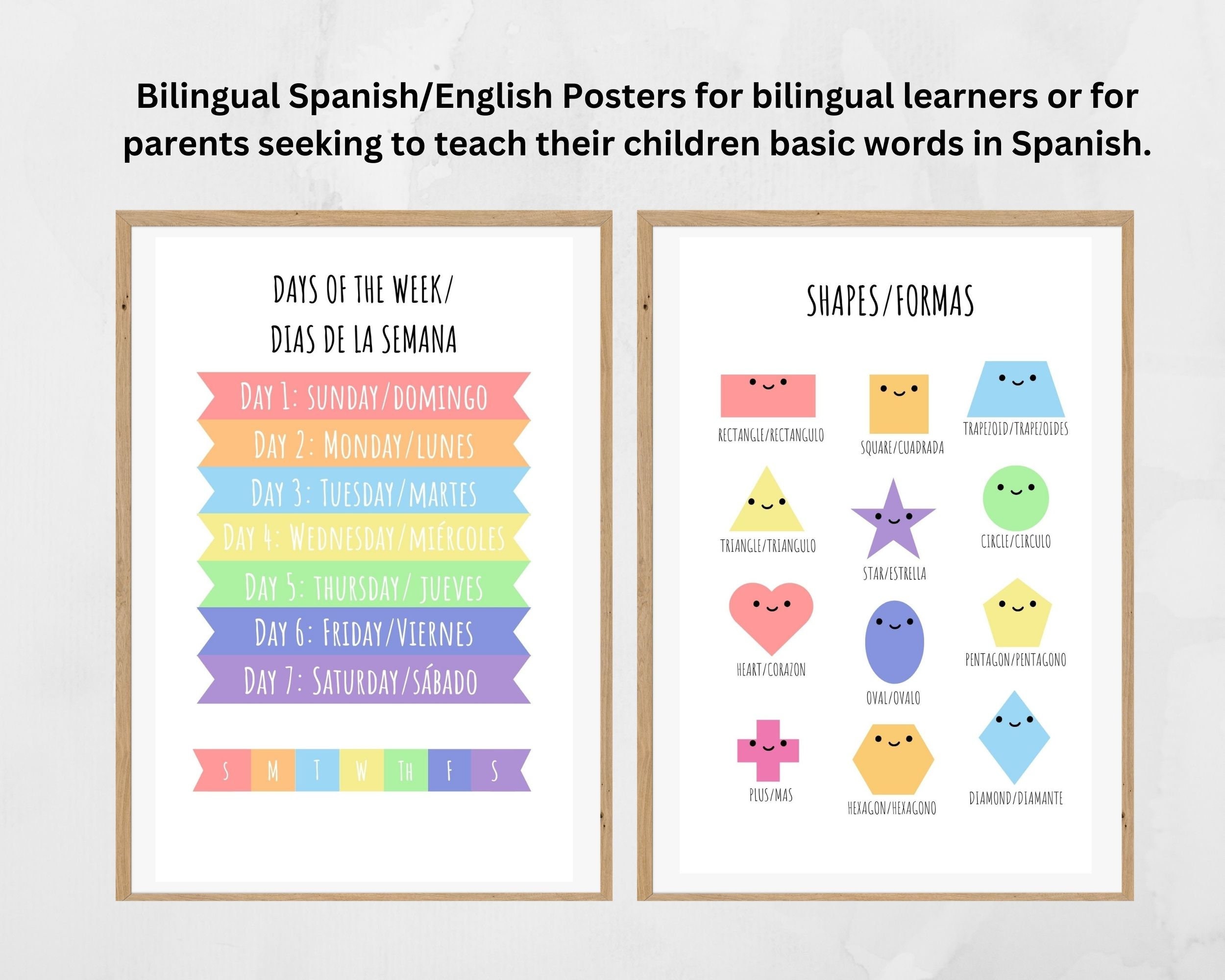 10 Bilingual Educational Posters for Kids in Spanish/english READY TO ...