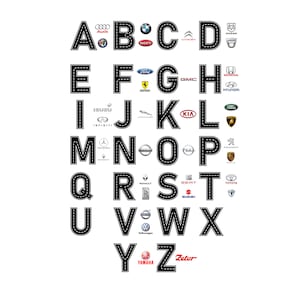 Printable Car Brand Poster, Alphabet Poster, Digital Download, Wall ...