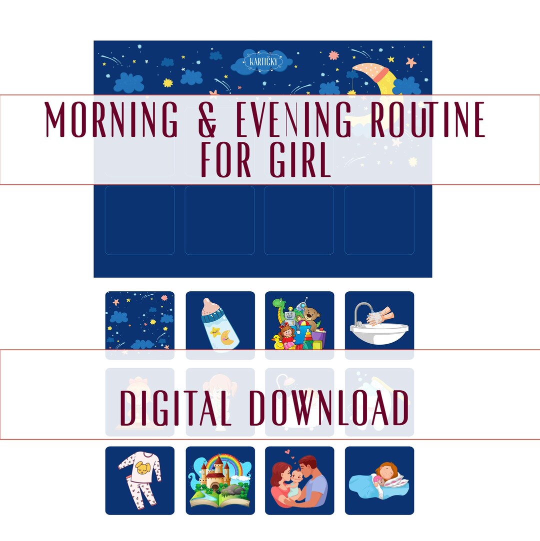 Printable GIRL Routine Chart, Daily Visual Schedule for Kids, Morning ...