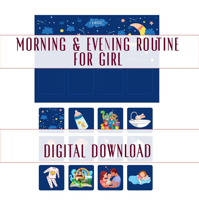 Printable GIRL Routine Chart, Daily Visual Schedule for Kids, Morning ...