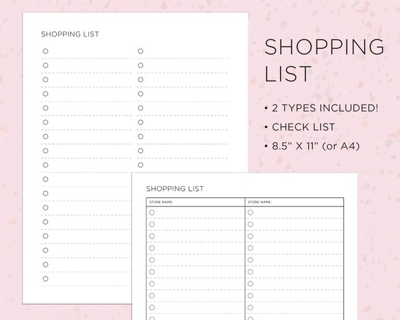 Printable Shopping List 2 Types Included Minimalist - Etsy