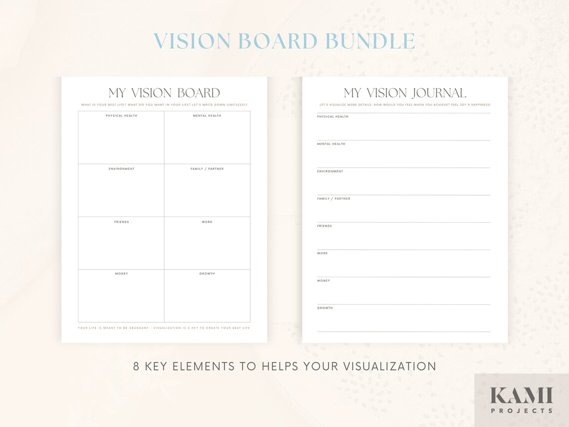 Vision Board Visualization Bundle Printable Vision Journal Dream List ...