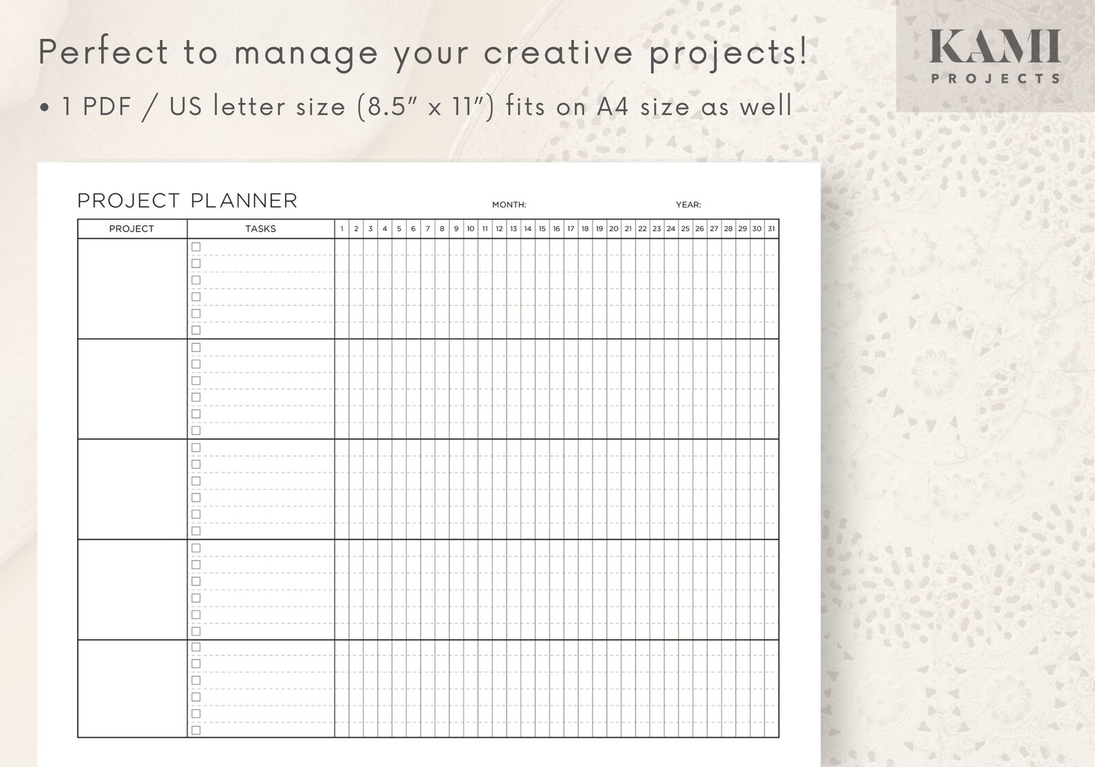 Creative Project Printable Planner Minimalist Light Monthly Project ...