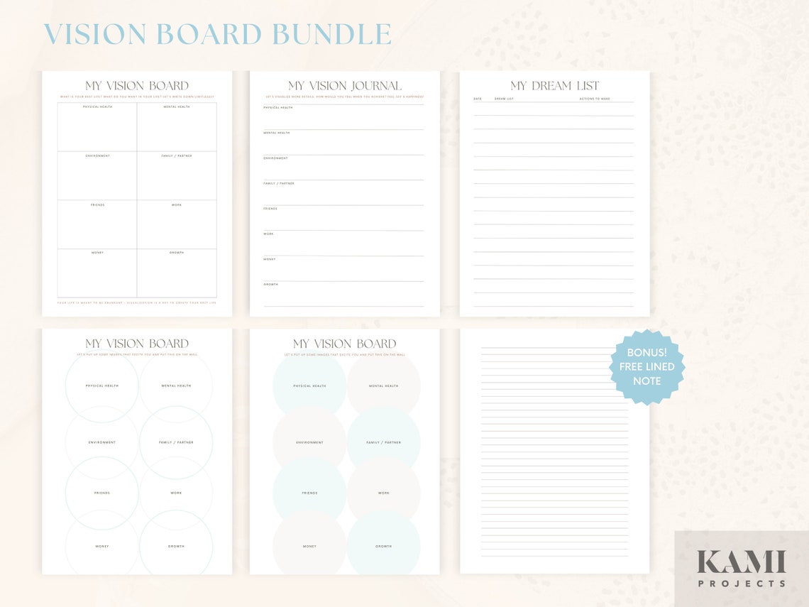 Vision Board Visualization Bundle Printable Vision Journal Dream List ...