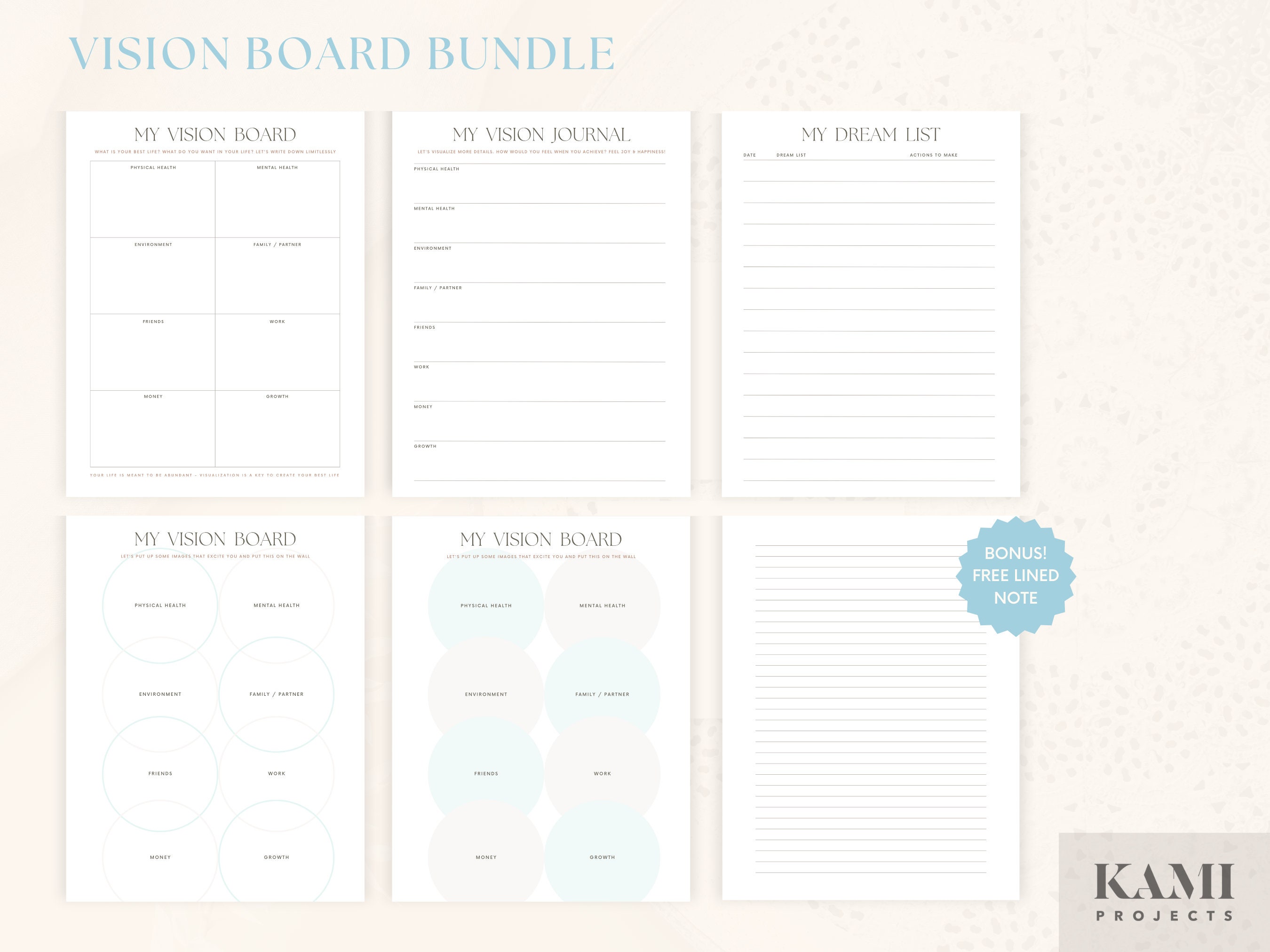 Vision Board Visualization Bundle Printable Vision Journal Dream List ...