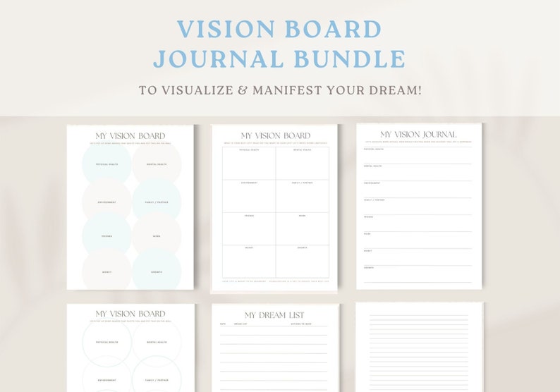 Vision Board Visualization Bundle Printable Vision Journal Dream List ...