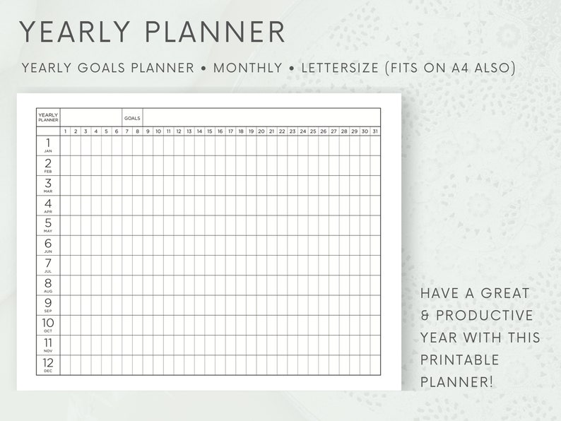 Yearly Printable Planner | Goals Setting | Yearly Agendas | Minimalist ...