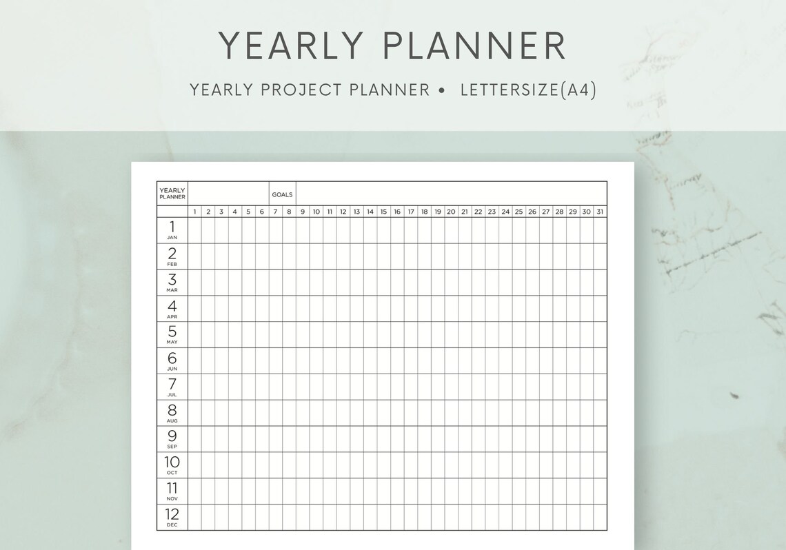 Yearly Printable Planner | Goals Setting | Yearly Agendas | Minimalist ...