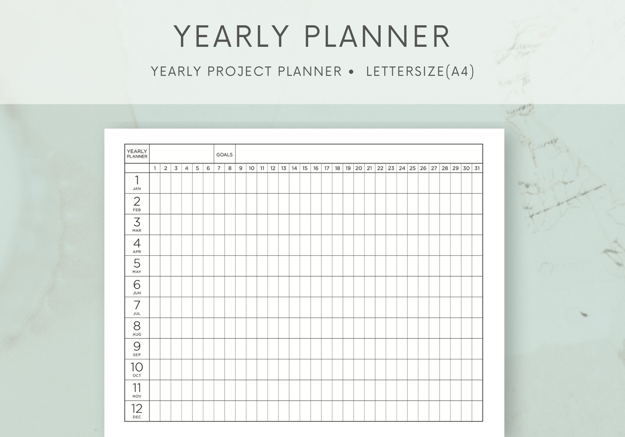 Yearly Printable Planner | Goals Setting | Yearly Agendas | Minimalist ...