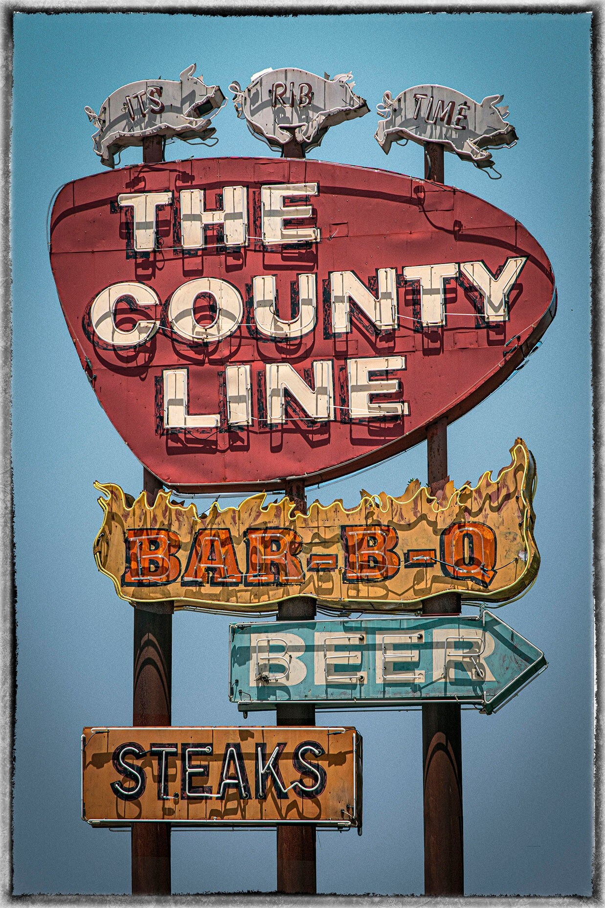 County Line BBQ - San Antonio, Texas - 11x17" Color Print.(shipped Next ...