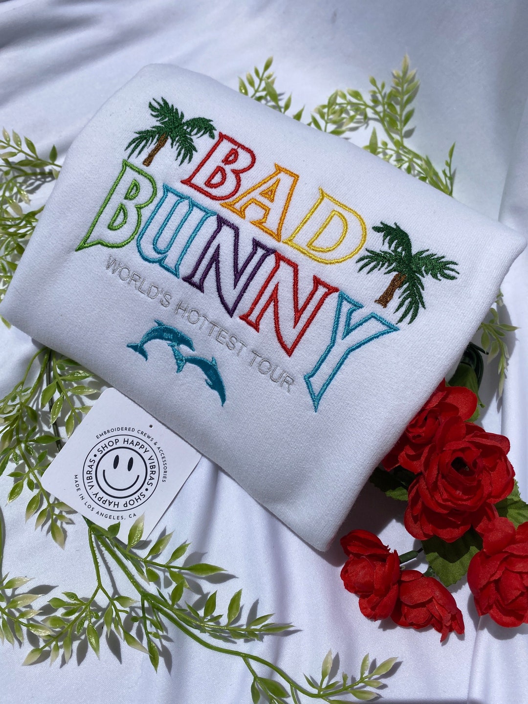 Bad Bunny Worlds Hottest Tour Embroidered Crewneck - Bad Bunny Merch ...