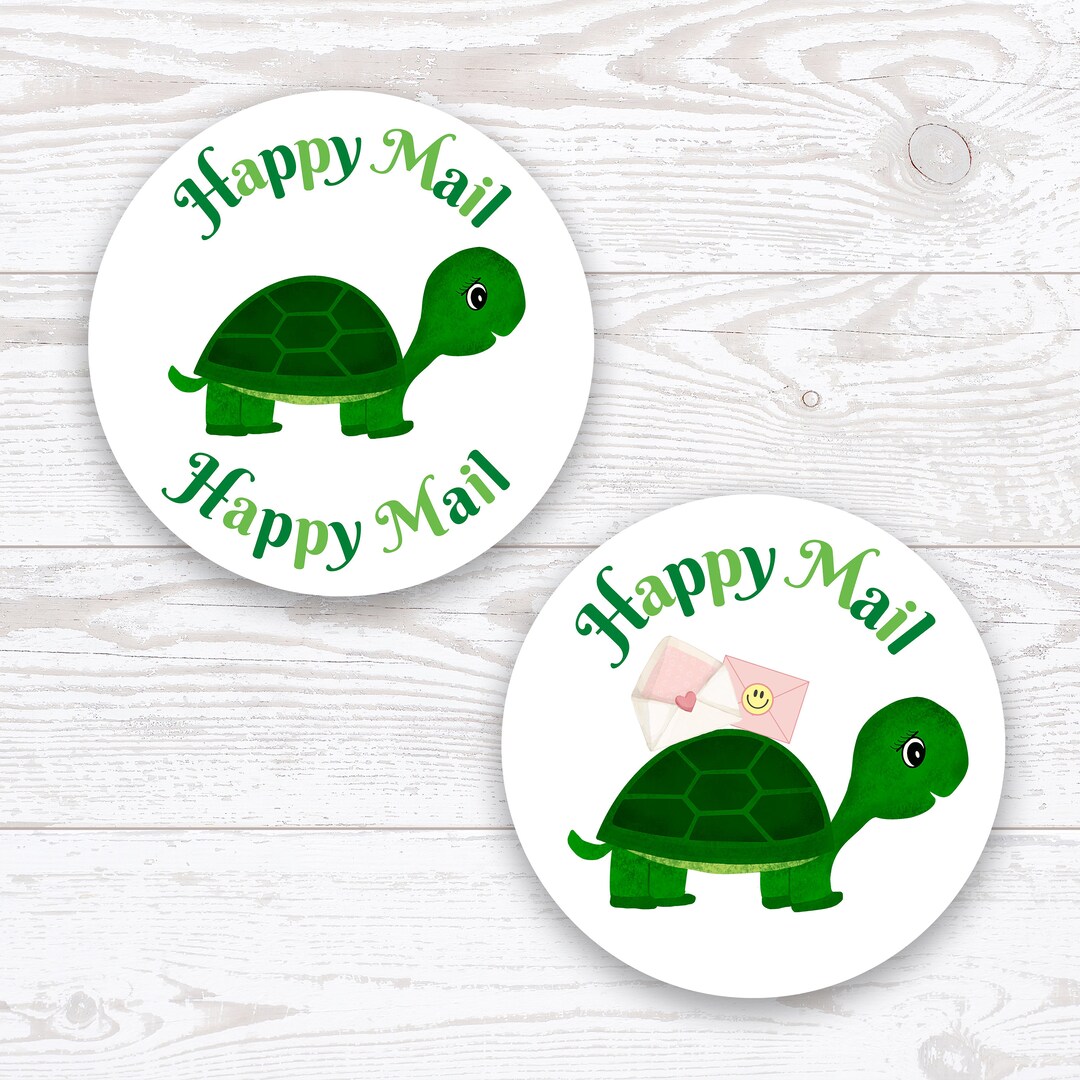 Slow Turtle Happy Mail Sticker Label, Slow Poke Sticker Label, Turtle ...