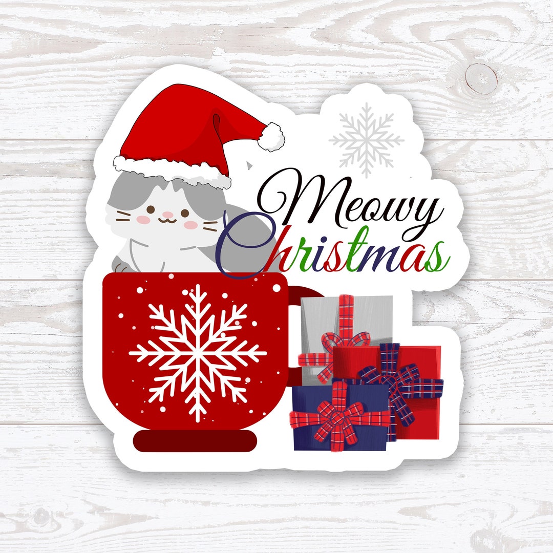 Meowy Christmas Sticker, Merry Christmas Sticker for Cat Lovers, Cute ...