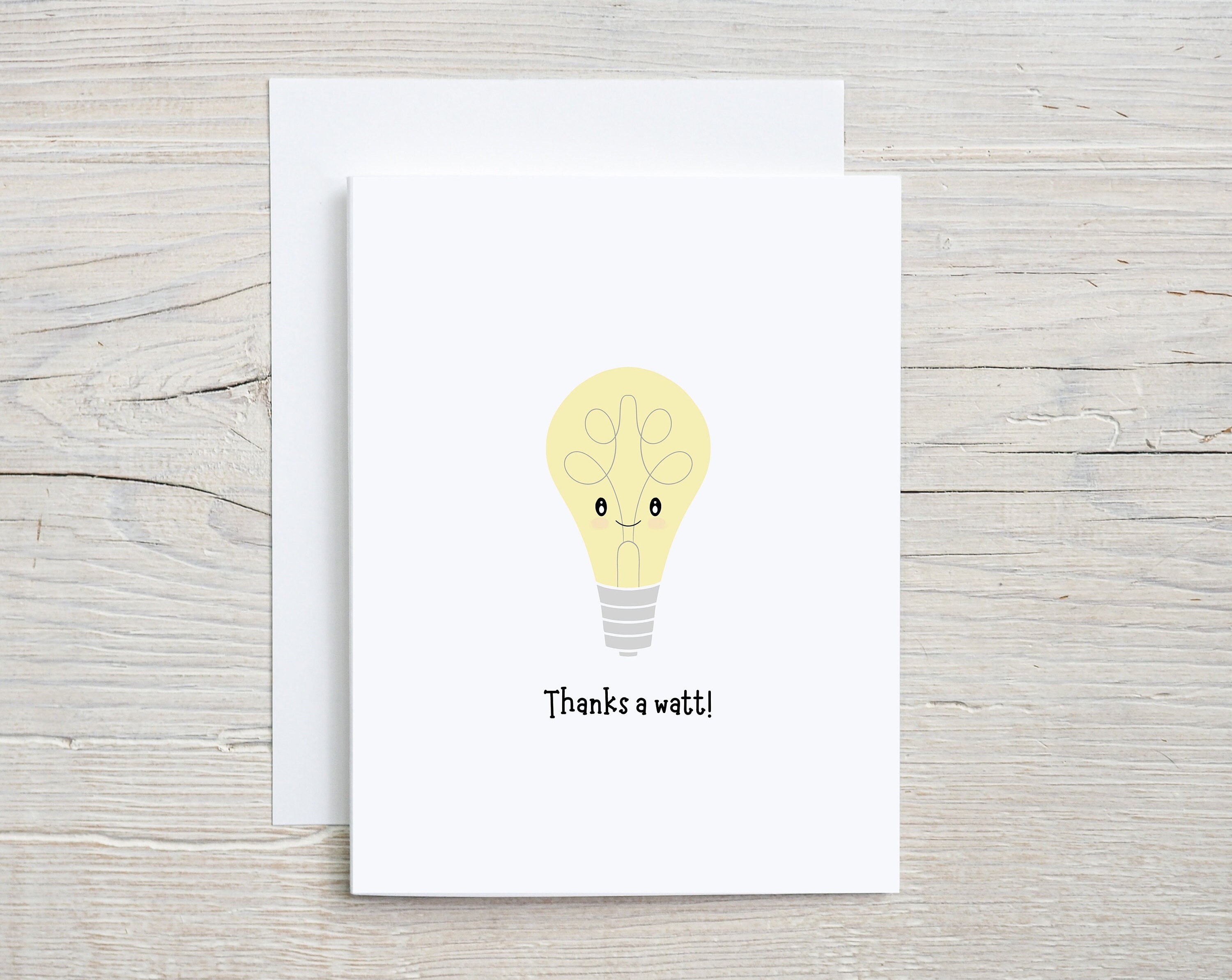 Thanks a Watt, Punny Greeting Card, Handmade Card, Thank You Card ...