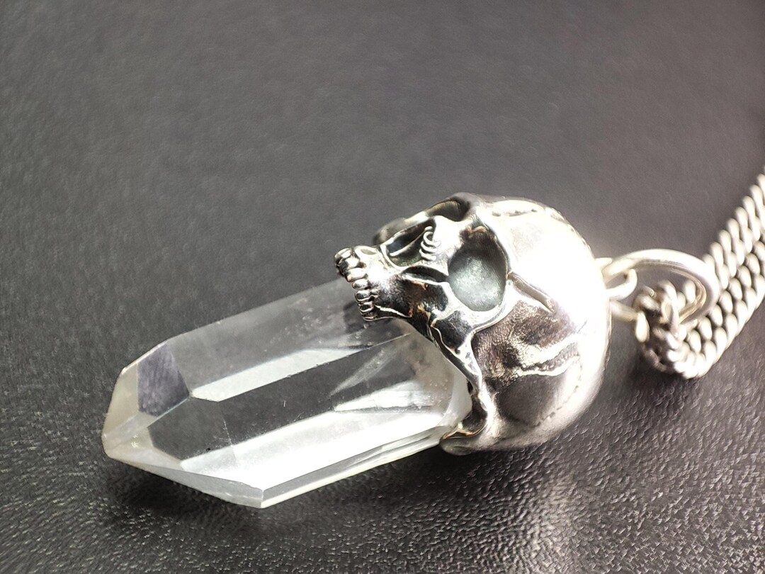 Optical Quartz Relic Silver Skull Light Refractor Crystal Pendant ...