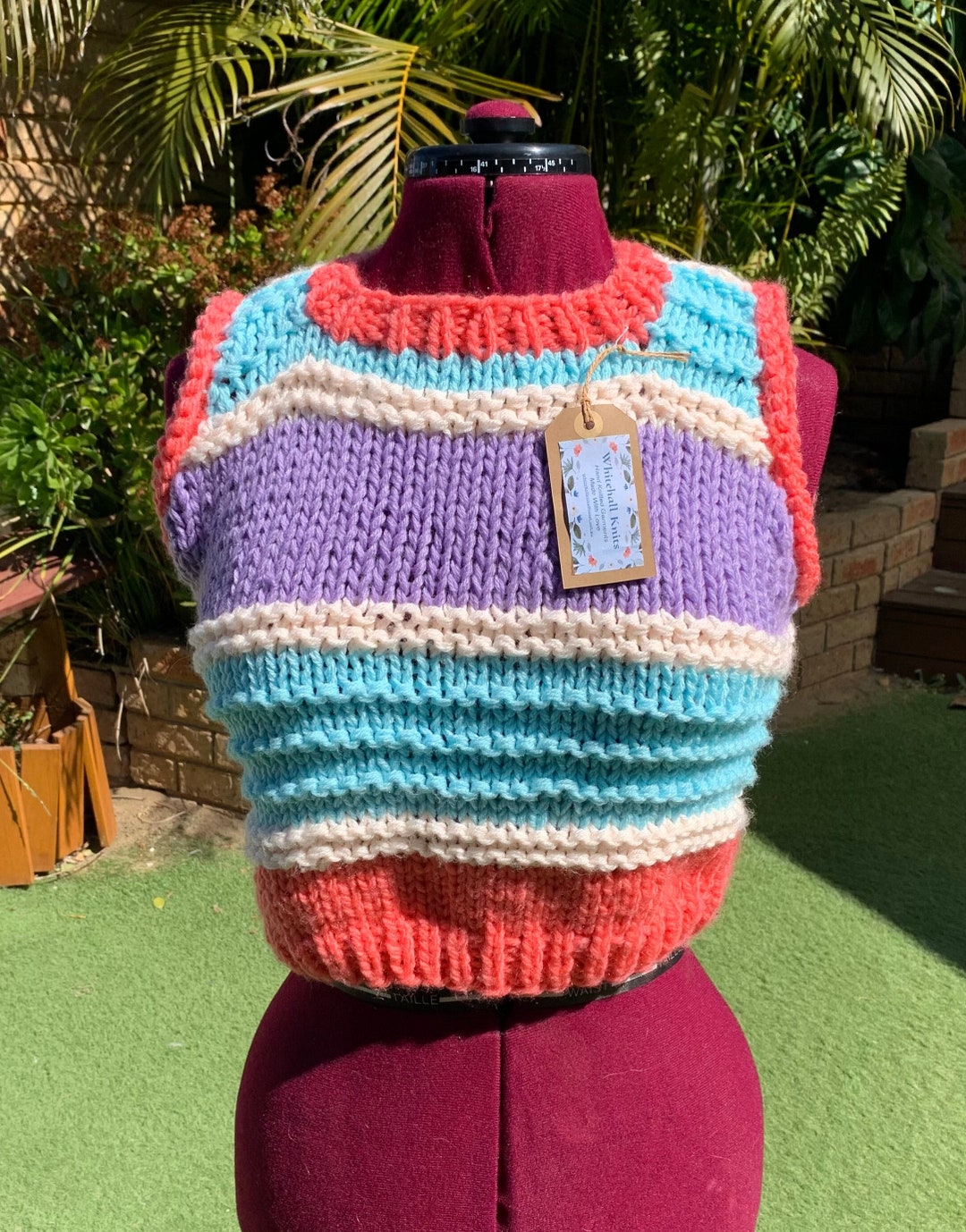 VESTS ON Sale.hand Knitted Vest. We Hand Knitted This Brightly Coloured ...