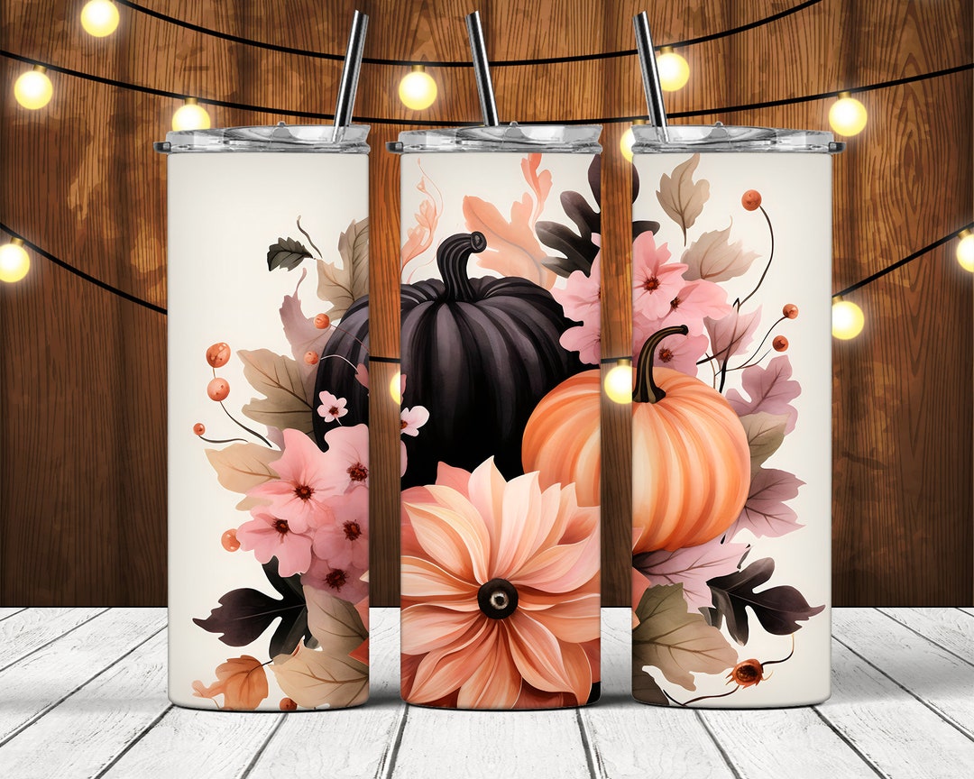 Floral, Pink Pumpkins Tumbler, Fall Tumbler, Halloween Tumbler, Autumn ...