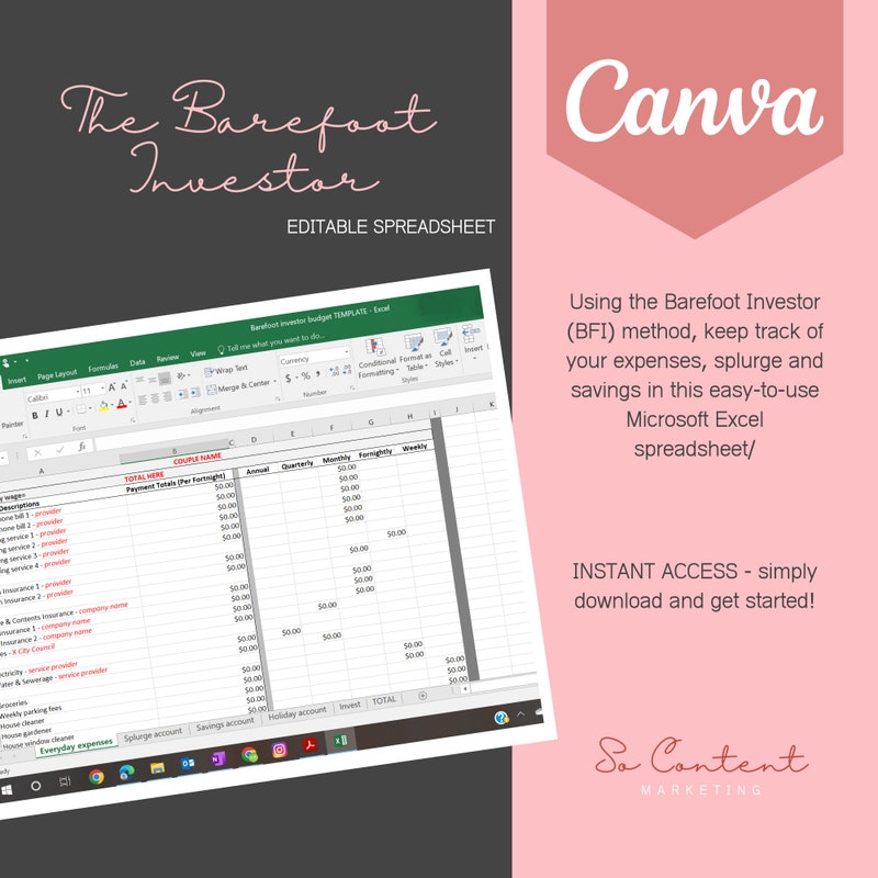 Bucket Budget Template - Etsy