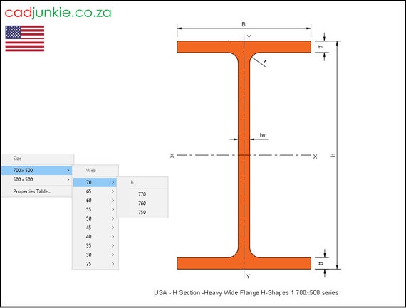 Autocad Blocks USA Steel Sections H Section Heavy Flange | Etsy