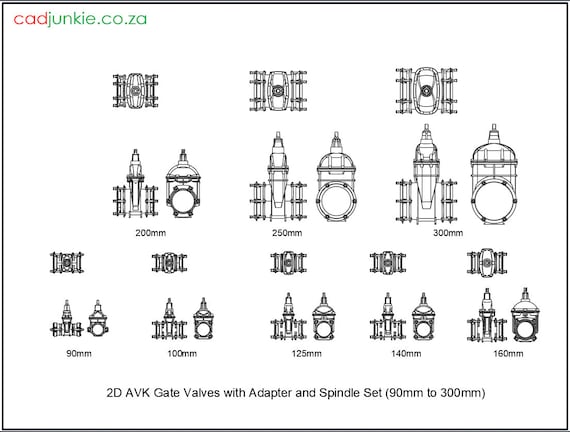 Autocad Blocks AVK Gate Valves With Adapter and Spindle Set | Etsy