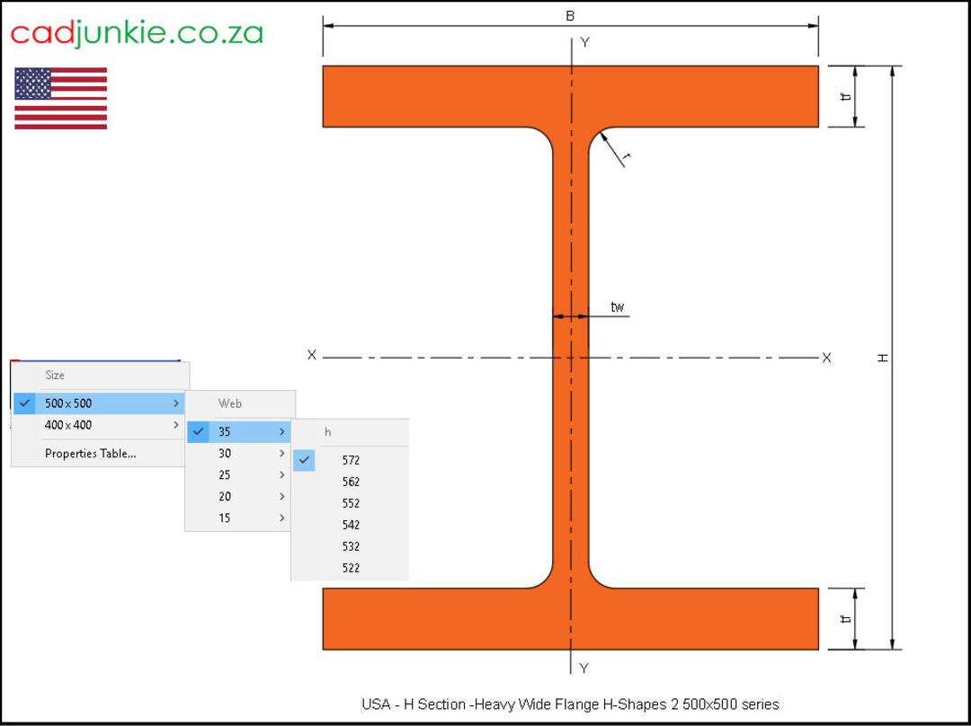 Autocad Blocks | USA Steel Sections |H Section Heavy Flange 500x500 ...