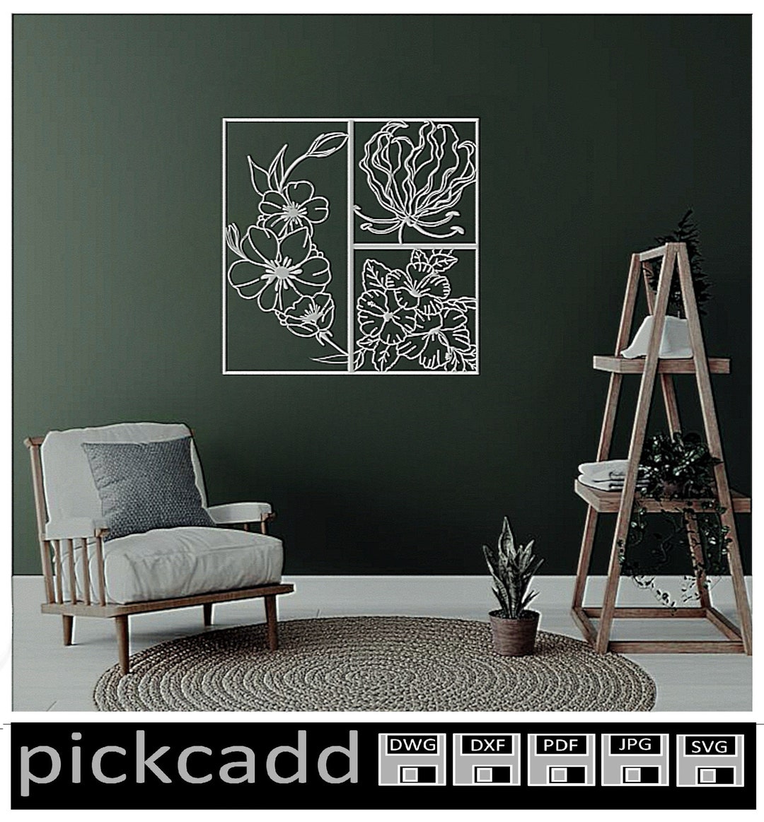 Decorative Panels | 3 Digital Floral Panels | Flower Patterns | Dwg ...