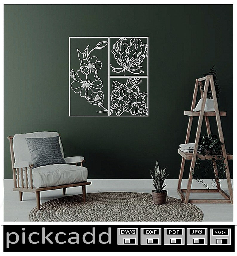 Decorative Panels | 3 Digital Floral Panels | Flower Patterns | Dwg ...