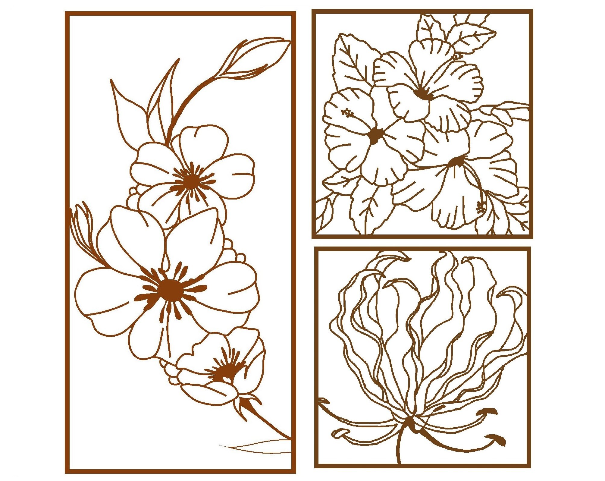 Decorative Panels | 3 Digital Floral Panels | Flower Patterns | Dwg ...